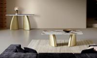China T1057 Console Table Luxury Console Table Beautiful Home Deco Furniture Curved Flared Gold Base Marble Console Table for sale
