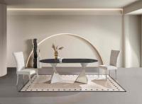 China T1028 Designer Black Marble Oval Dining Table with Cross Mirror Silver Metal Legs for sale