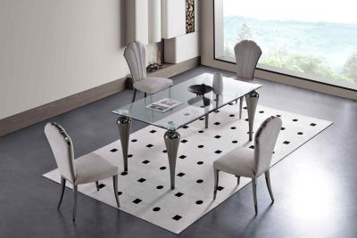 China T946 Modern Clear Tempered Glass Rectangular Dining Table with Sculptural Tapered Gunmetal Metal Legs for sale