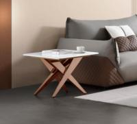China T1036 Stainless Steel Side Table Modern Cross Blade Rose Gold Side Table with White Sintered Stone Square Top for sale