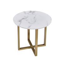 China T961-1Stainless Steel Leg  Accent Table Modern Round Marble-Effect Side Table with Cross Brushed Gold Metal Frame for sale