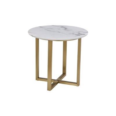 China T961-1Stainless Steel Leg  Accent Table Modern Round Marble-Effect Side Table with Cross Brushed Gold Metal Frame for sale