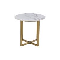 China T961-1Stainless Steel Leg  Accent Table Modern Round Marble-Effect Side Table with Cross Brushed Gold Metal Frame for sale