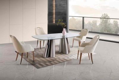 China T1051 Glass Top Dining Table with Stainless Steel Conical Base Modern Curved Tempered Glass Dining Table for sale
