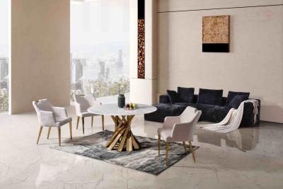China T1042 Modern Round Marble Dining Table with Gold Crisscross Metal Base for sale