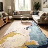 China Abstract Watercolor High End Area Rugs Blue Beige Modern Luxury Rugs for sale