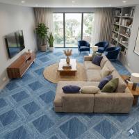 China Denim Blue Carpet Squares 100% Polyamide Geometric Carpet Tile for sale