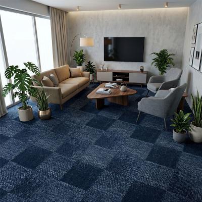 China Indigo Blue Abstract Distressed Checkered Nylon Carpet Tile: High-Density Anti-Crushing, Flame Retardant Class B1, Anti-static & Antibacterial for Busy Corridors for sale