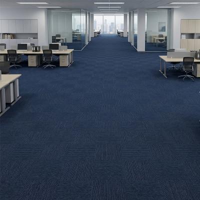 China Deep Navy Antibacterial PP Carpet Tile with Vertical Ribbed Jacquard and Flame Retardant B1 for Commercial Hallways for sale