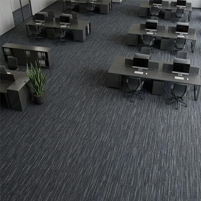 China Modern Dark Grey Abstract Multi-Tone Striped Flame Retardant B1 Antibacterial High Density PP Carpet Tile for Commercial Spaces for sale