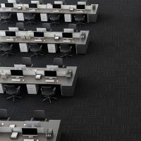 China Dark Black Heathered Linear Ribbed Design Antibacterial PP Carpet Tile with 4mm Pile and Easy Clean Design for Commercial Spaces for sale