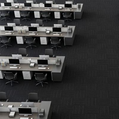 China Dark Black Heathered Linear Ribbed Design Antibacterial PP Carpet Tile with 4mm Pile and Easy Clean Design for Commercial Spaces for sale