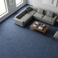 China Dark and Light Blue Heathered Vertical Stripes Antibacterial PP Carpet Tile for Schools with High-Density Tufting for sale