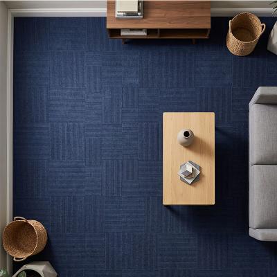 China Navy Geometric Patchwork Linear Texture Pattern PP Carpet Tile 1/12 Gauge B1 Fireproof Office Flooring for sale