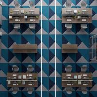 China Tri-Color Diagonal Geometric Split Texture Finish PP Carpet Tile 4mm Pile Easy Clean School for sale