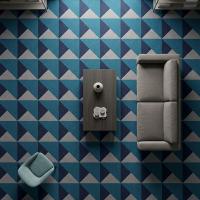 China Tri-Color Diagonal Geometric Split Texture Finish PP Carpet Tile 4mm Pile Easy Clean School for sale