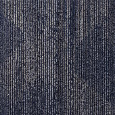 China Navy & Ash Grey Vertical Fine Striped Texture Commercial PP Carpet Tile Anti fouling Low Maintenance for sale