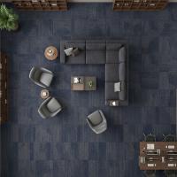 China Navy & Ash Grey Vertical Fine Striped Texture Commercial PP Carpet Tile Anti fouling Low Maintenance for sale