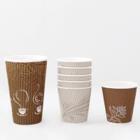 China Disposable Kraft Ripple Cups 12oz 430ml Cold Drink Disposable Cups Waterproof for sale