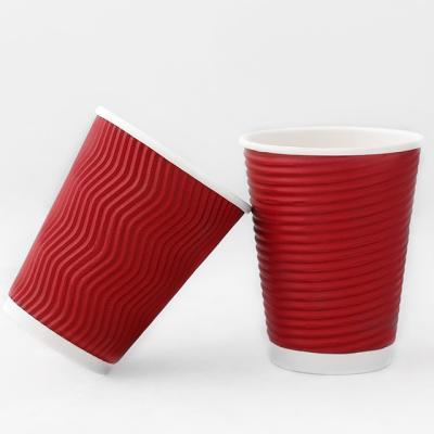 China Red 540ml Ripple Wall Paper Cup 16oz Corrugated Paper Cups for sale