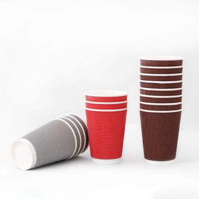 China Disposable 16oz Ripple Cups PLA Coated 540ml Kraft Paper Cups for sale