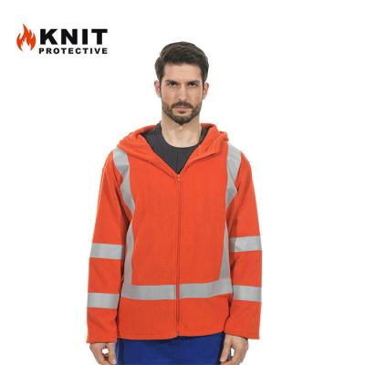 China Hi Vis FR Fleece Hoodie 350gsm Long Sleeve Reflective Work Shirts for sale