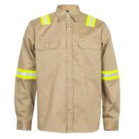 China Khaki Reflective FR Welding Shirt 100% Cotton CAT2 ATPV for sale