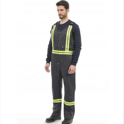 China 210-350gsm 9 CAL Flame Retardant Coverall Workwear FR Bib Overalls With Reflective Tape for sale