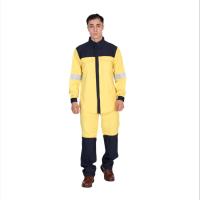 China Cotton 210gsm Flame Retardant Coverall Workwear With Reflective Tape Two Tone Safety for sale