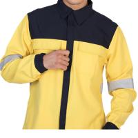 China Cotton 210gsm Flame Retardant Coverall Workwear With Reflective Tape Two Tone Safety for sale