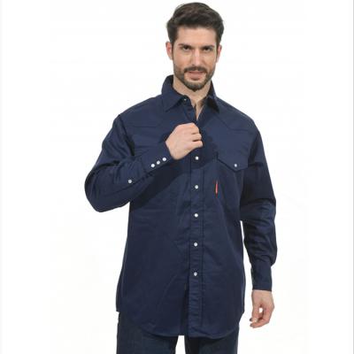 China Navy Blue Fire Retardant Work Shirt NFPA2112 EN61482-2 FR Snap Button Shirt for sale