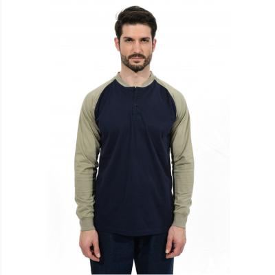 China Navy FR Henley Shirt Welding With Knitted Interlock Fabric for sale