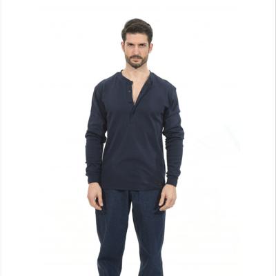 China Navy Knitted Long Sleeve FR Work Shirts Cotton Arc Rated CAT2 for sale