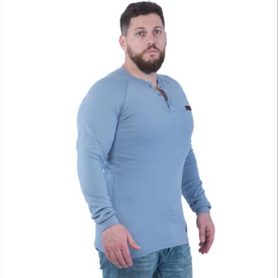 China Knitted 7oz Interlock Fire Retardant Long Sleeve Shirts EN61482-2 Light Blue for sale