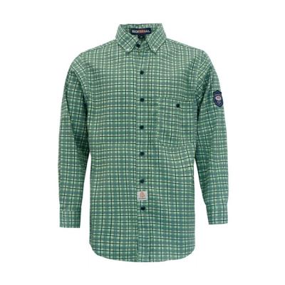 China 100% Cotton 210gsm Fire Retardant Work Shirt Green Plaid for sale