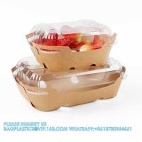 China Degradable Wholesale Kraft Paper Tray With PLA Lid For Strawberry Blueberry Boxes Basket Container Packaging for sale