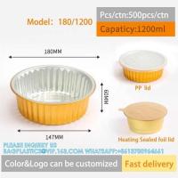 China 180mm Diameter 1200ml Food Packaging Disposable Tin Foil Dishes Aluminium Foil Container Tray With Lid for sale