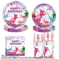 China Dinosaur Theme Party Tableware Set Birthday Party Paper Plates Cups Disposable Kids Birthday Party Decoration for sale