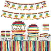 China 8 guests Birthday Party Tableware Decoration Set Rainbow Theme Tableware Paper Plate Supplies for sale