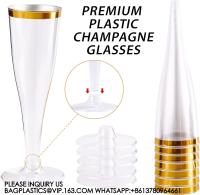 China Plastic Champagne Flutes, 4.5 Oz Gold Rim Glasses, Disposable Clear Toasting Glasses Recyclable Cups For Wedding Party for sale