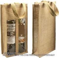 China Double Window Two Bottles Burlap Jute Wine Bottle Bag Wedding, Party Favors, Christmas, Holiday And Wine Tasting for sale