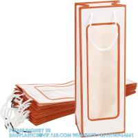 China Wine Gift Bags With Rope Handles, Paper Wine Tote Bag With Clear Window Wedding Birthday Christmas Party Supplies for sale