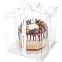 China Clear Cake Box with Ribbon, 2-Layer Tall Cake Packaging Boxes 8x8x9 Inch, PET Cake Carrier Transport Container for Tiered Cakes, Transparent Gift Display Boxes with Lid for Birthday Party for sale