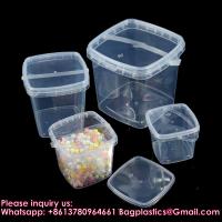 China Oz Clear Plastic Food Buckets Ice Cream Buckets With Lids And Handle, Reusable Square Deli Containers Freezer Microwave Safe For Kitchen Food Drinks Storage for sale