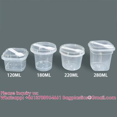 China Plastic Dessert Cups with Lids Square Fruit Parfait Cups Spoon Party's Appetizer Clear Bowls Disposable Plastic Square Dessert Cups Boxes with Lids and Sporks for sale