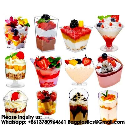 China Square Mini Dessert Cups With Spoons Clear Plastic Dessert Shooter Cups For For Party, Yogurt, Parfait, Cheesecake, Pudding, Jello And Appetizers for sale