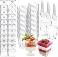 China Pack Dessert Cups With Spoons 5 Oz Mini Plastic Dessert Cups For Party Yogurt Parfait Jello Fruit Appetizer Cocktail Small Clear Reusable Square And Round Goblet-Shaped Dessert Bowls Shot Glasses for sale