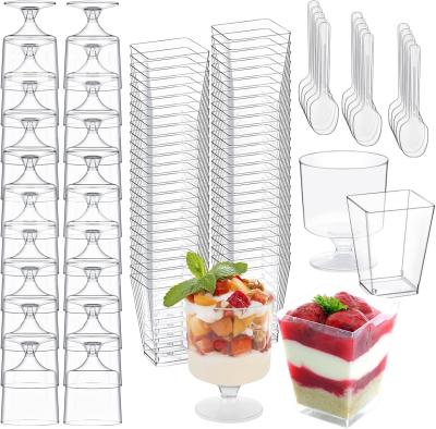 China Pack Dessert Cups With Spoons 5 Oz Mini Plastic Dessert Cups For Party Yogurt Parfait Jello Fruit Appetizer Cocktail Small Clear Reusable Square And Round Goblet-Shaped Dessert Bowls Shot Glasses for sale