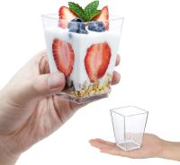 China Plastic Dessert Cups Small Clear Square Parfait Cups with Spoons, Mini Plastic Tumbler Serving Cups for Tasting Party Appetizers Mousse Yogurt for sale