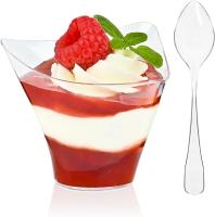 China Plastic Dessert Cups With Spoons, Irregular Triangular Mini Dessert Bowls For Party Trifle, Yogurt Parfait, Pudding, Appetizers for sale